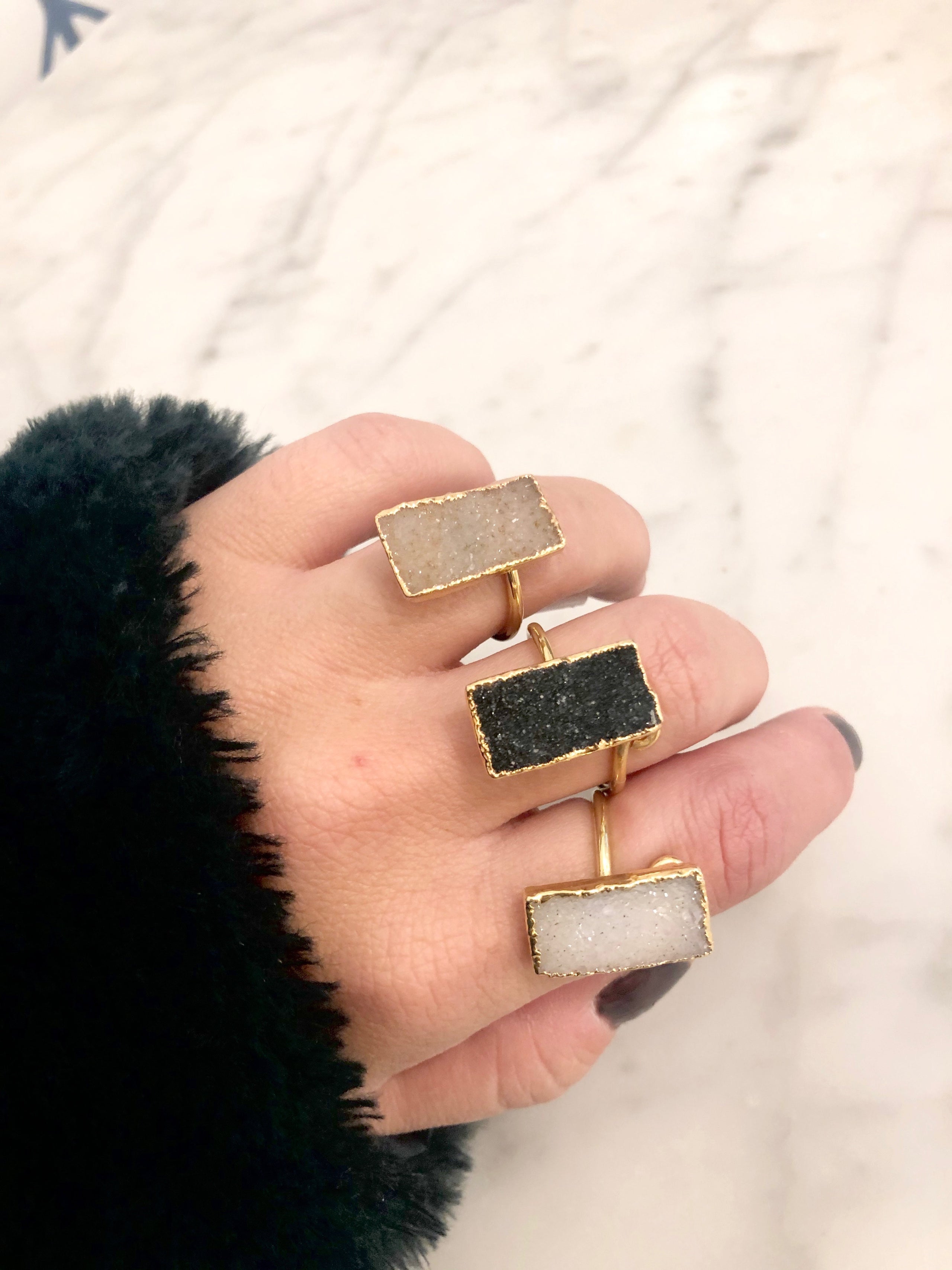 Druzy Rectangle Stone Adjustable Size Rings | Shara Boutique
